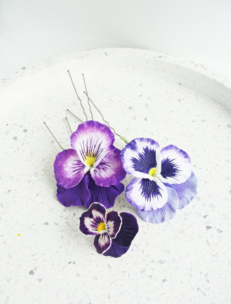 Purple Violet Pansy Viola Hair Pins Set3, Pansy Viola Hair Pin, Pansy ...