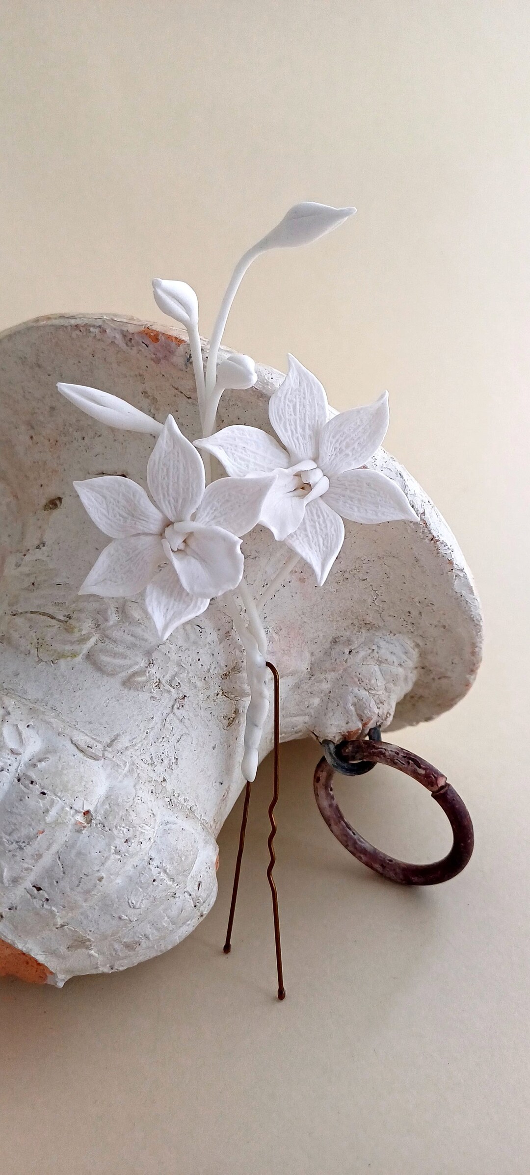 White Orchid Hairpiece, White Orchid Hair Pin, White Orchid Barrette ...