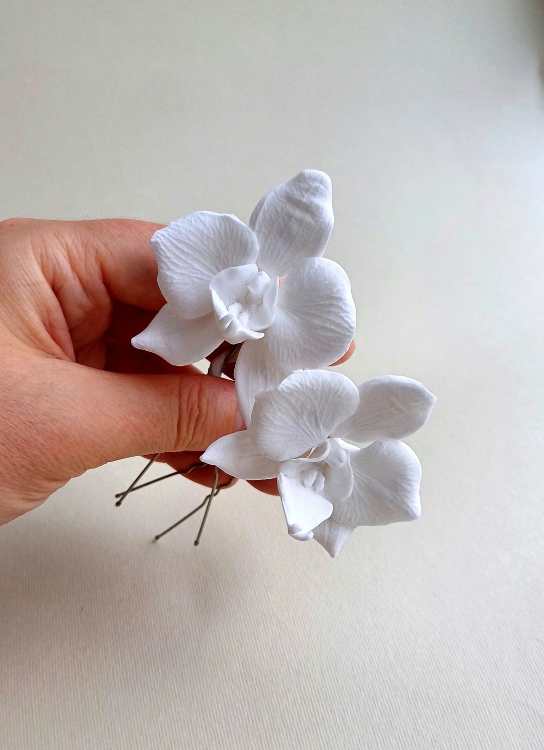 White Ivory Orchid Phalaenopsis Hair Pin, White Ivory Bridal Orchid ...