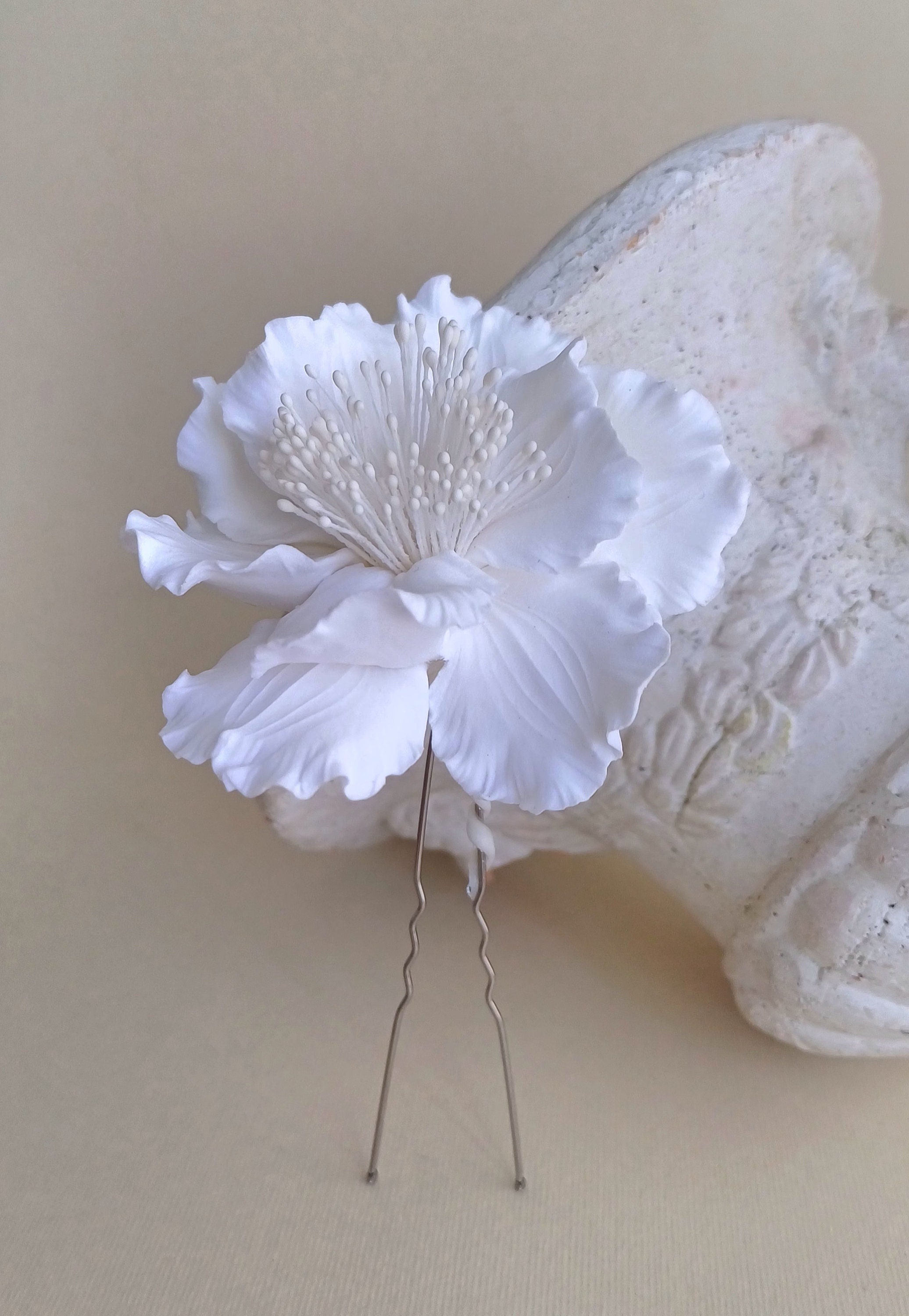Ivory Cream White Flower Hair Pin, Ivory Bridal Hair Flower, Ivory ...