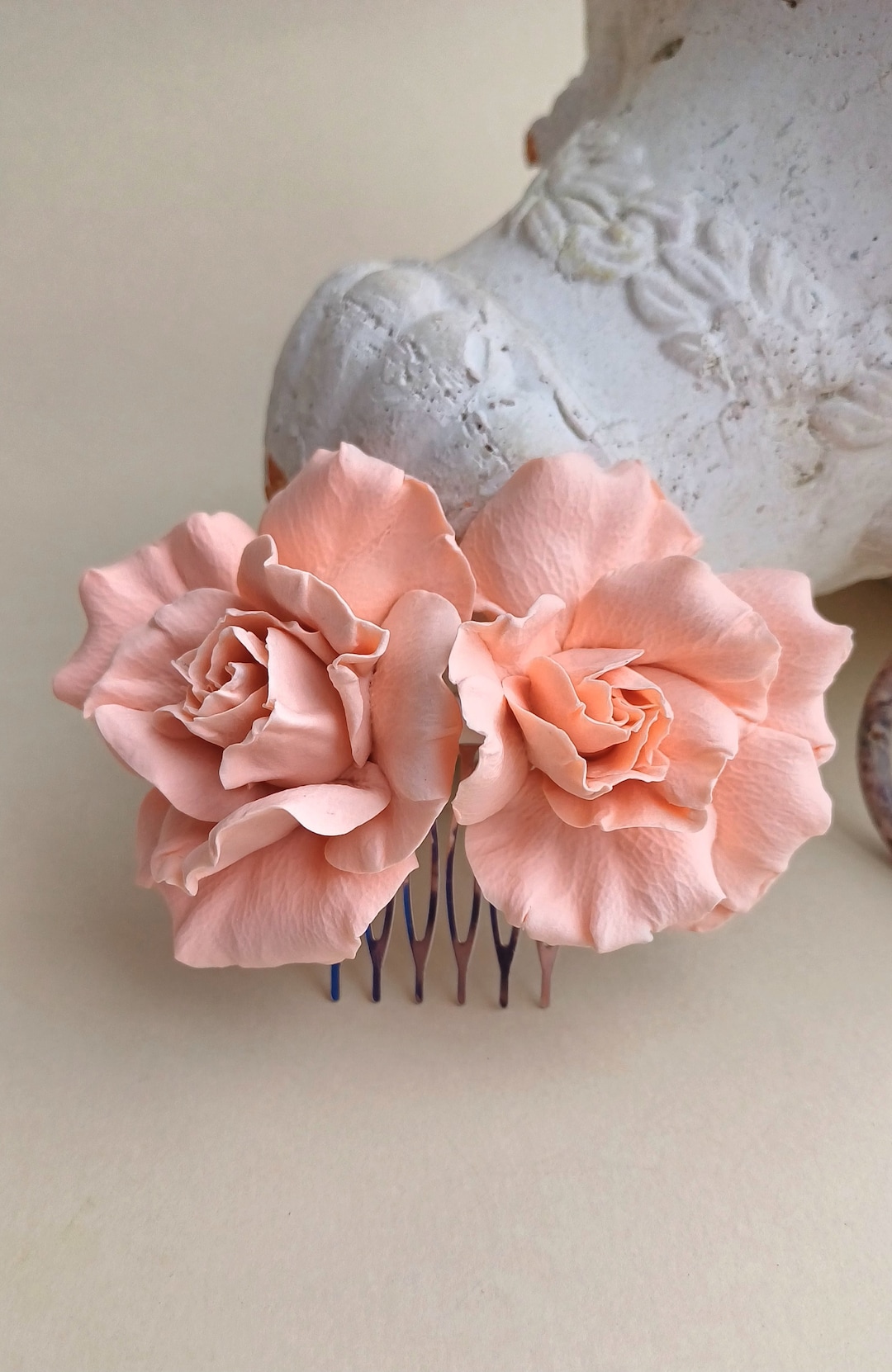 Peach Roses Hairpiece, Peach Roses Decorative Comb, Peach Roses Bridal ...