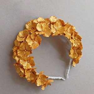 Gold Flowers Bridal Hair Crown, Golden Wedding Hair Crown, Bridal Gold ...