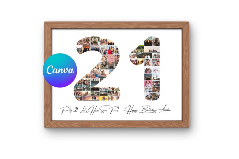 Editable 21st Birthday Photo Collage Template - "finally 21, Let's Have ...