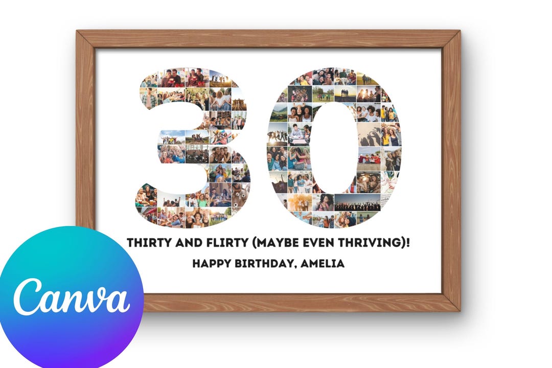Editable 30th Birthday Photo Collage Template - Thirty and Flirty ...