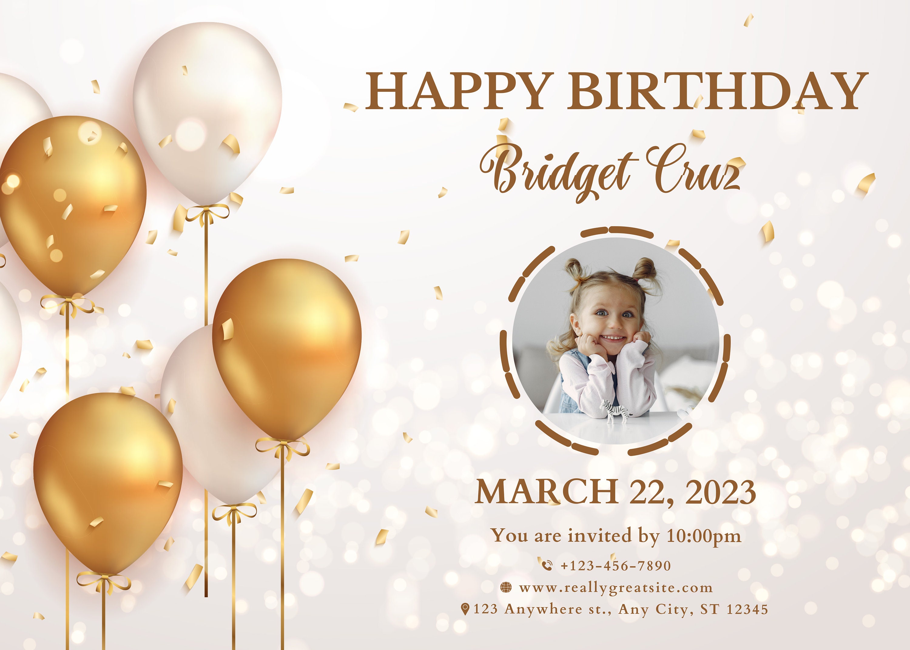 Editable Cute Birthday Invite With Balloons - Instant Digital Download ...