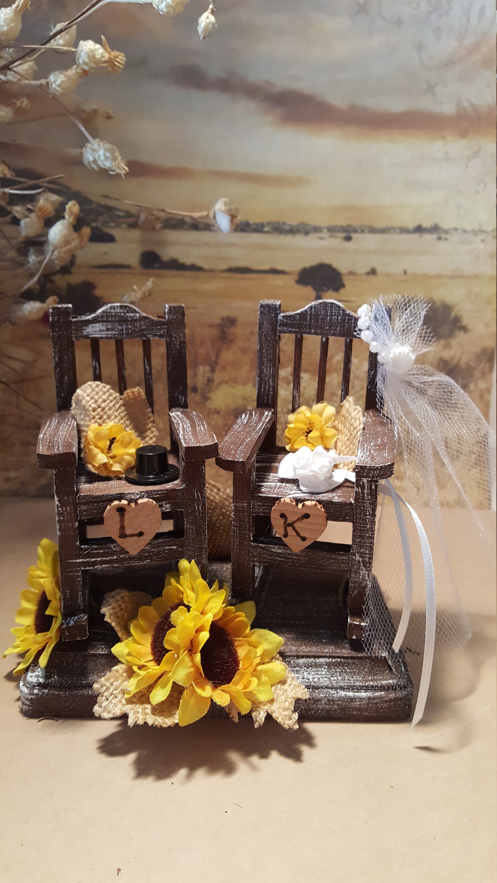 Cowboy Cowgirl Rocking Chair Cake Topper Western Cake Topper Sunflower ...