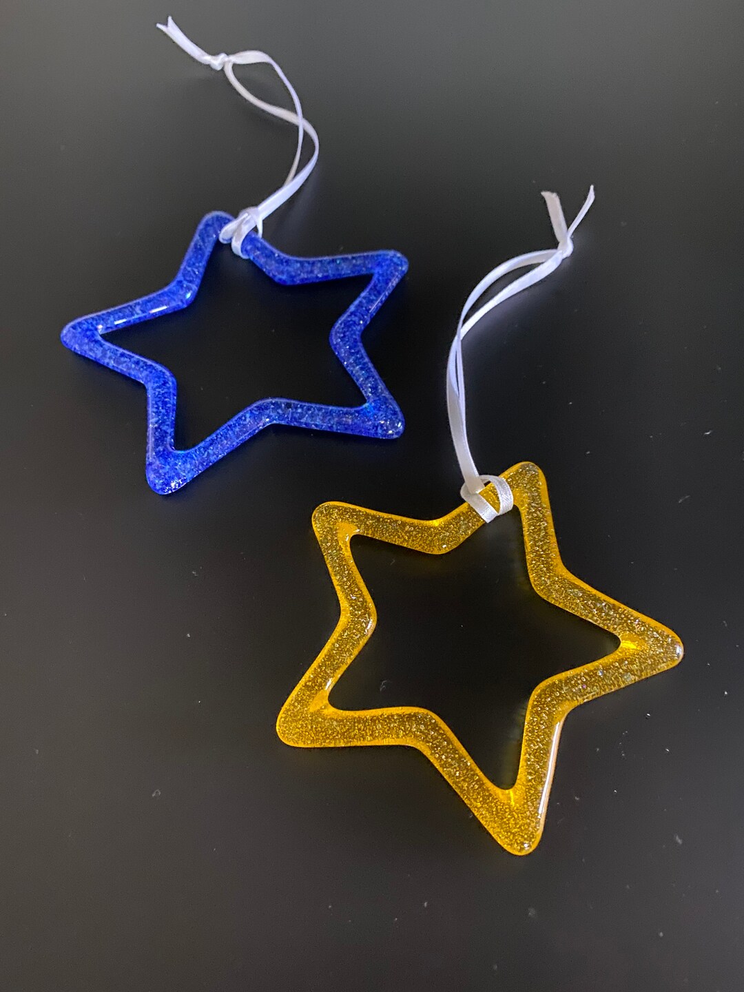 Blue and Yellow Fused Glass Star Suncatchers | Fused Glass Star ...