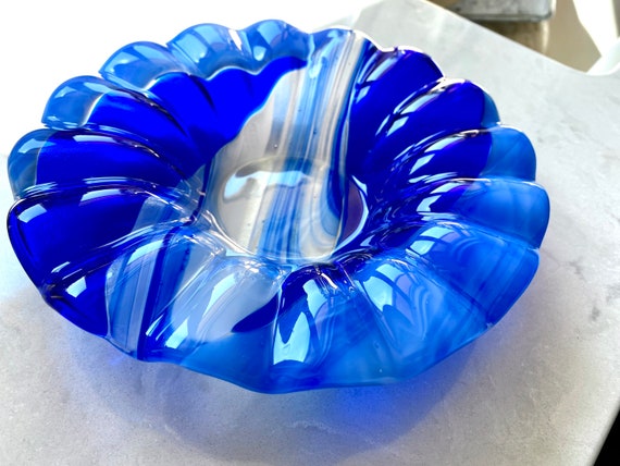 Blue Fused Glass Ruffle Bowl Catch-all Dish - Etsy