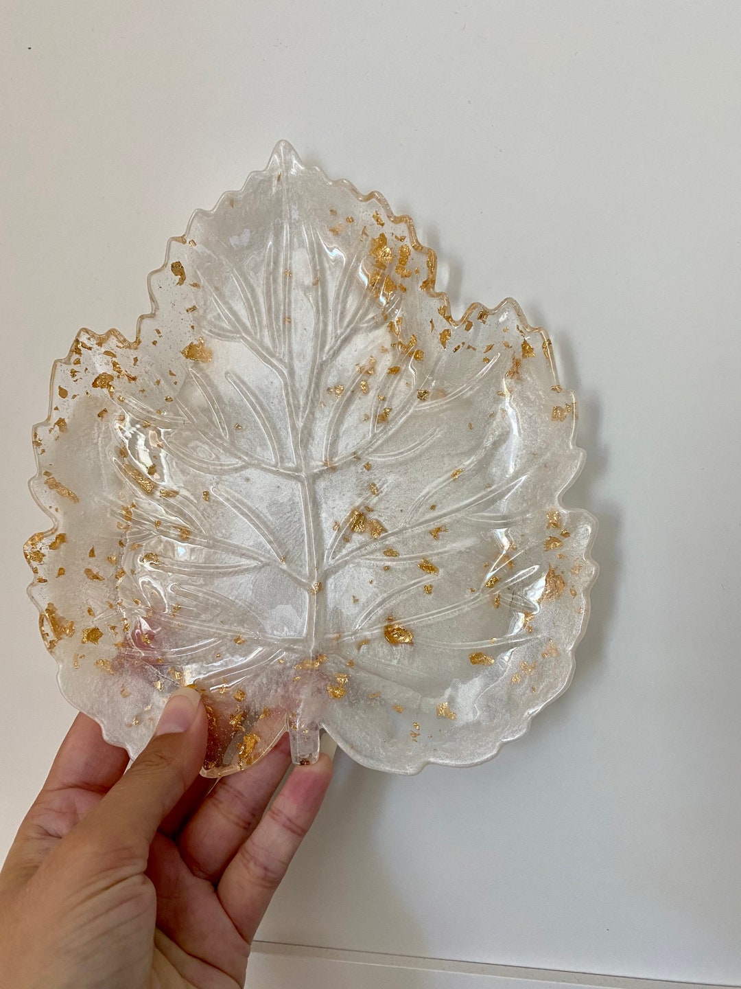 White and Gold Maple Leaf Tray Dish | Pearl White Leaf Dish | Jewelry ...