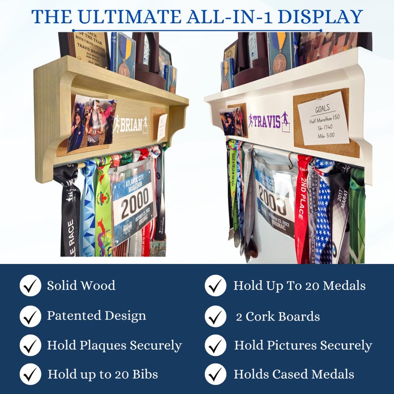 Medal Display Shelf: Trophy, Bib, Photo, Plaque & Lanyard Hanger - Etsy