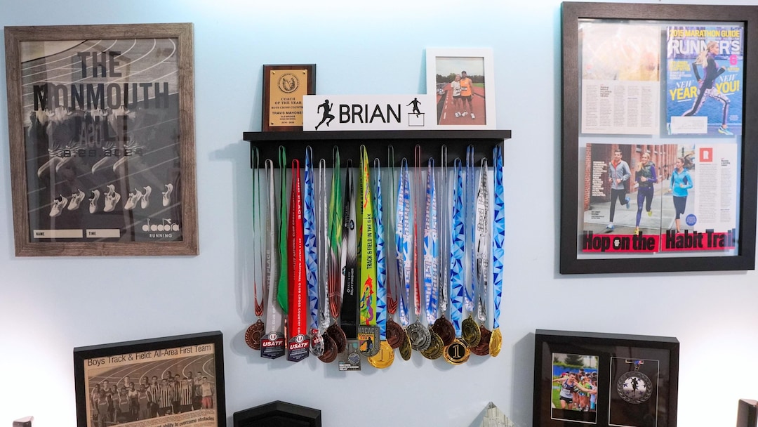Personalized Medal Display Rack: Solid Wood Trophy Shelf - Etsy