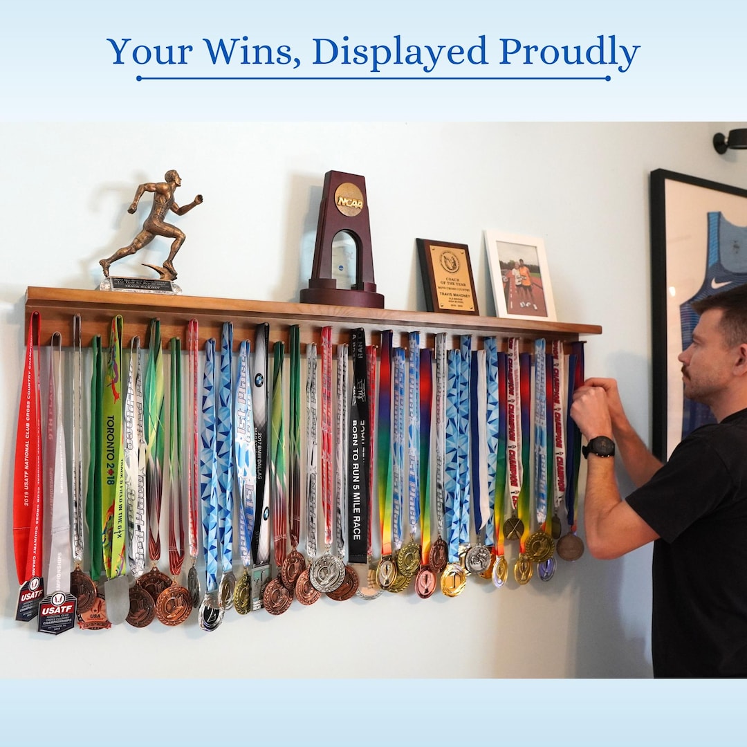 Large Wooden Medal Hanger & Trophy Shelf - 4ft Sports Award Display - Etsy