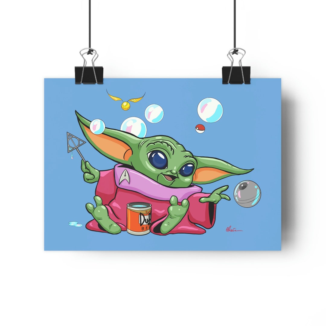 Baby Yoda Grogu Loves Bubbles Art Print Gift for Friend Gift Art for ...