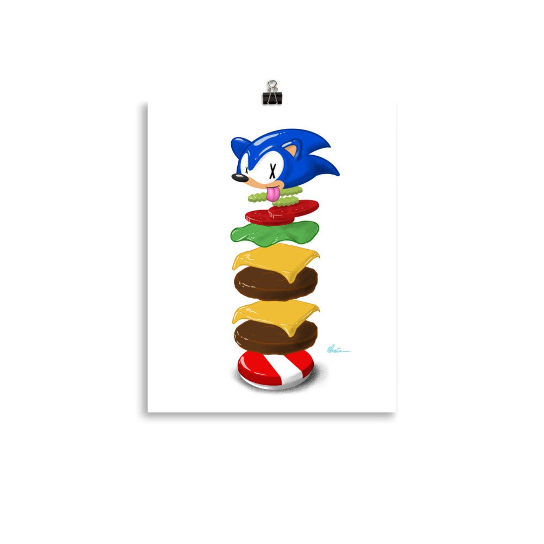 Sonicburger Art Print Gift Decor Cheeseburger Cartoon Art Gift Sonic ...