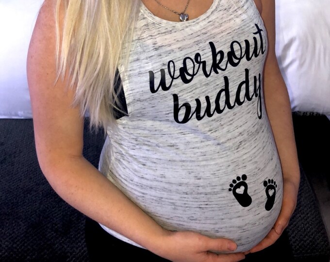 Workout Buddy Tank Womens Pregnancy Announcement Maternity - Etsy