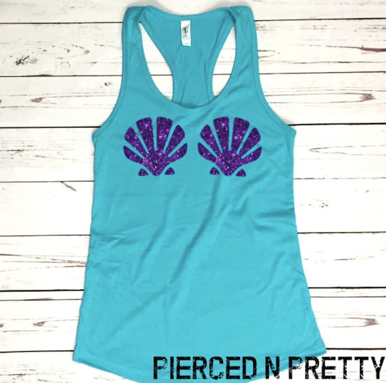 GLITTER Mermaid Tank Top Sea Shell Boob Tank Beach Shirt | Etsy