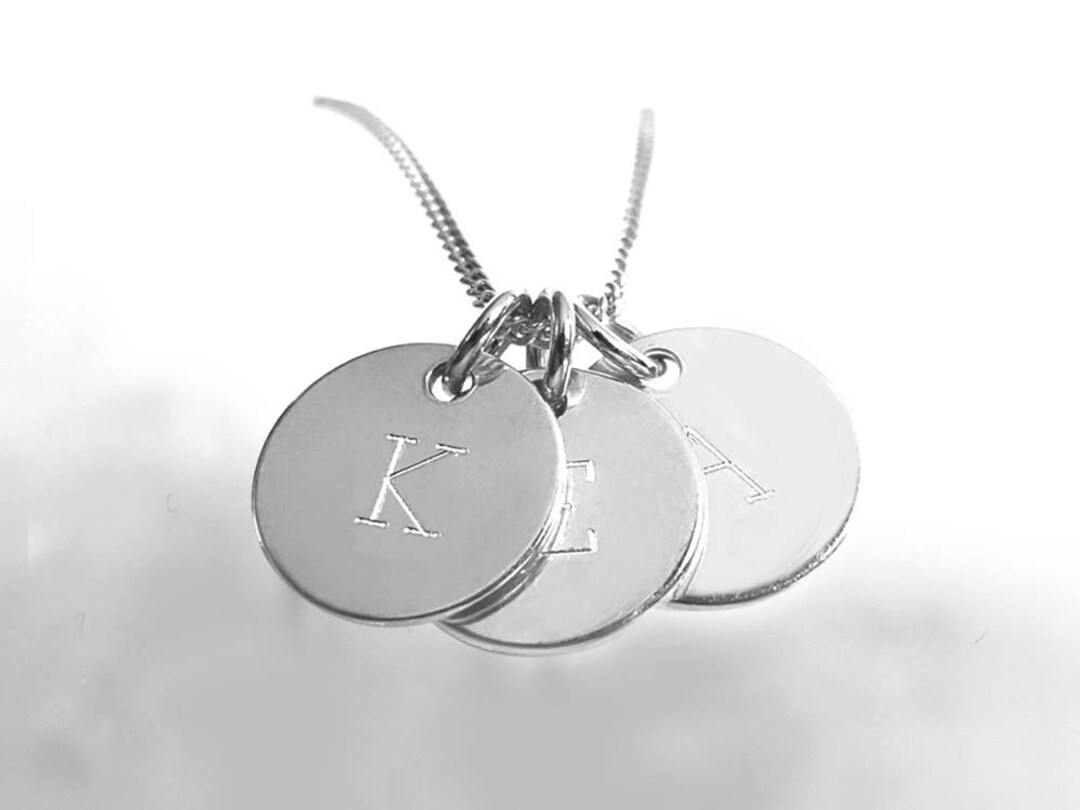Dainty Three Letters Necklace, Engraved Jewelry, Initial Discs, 925 ...