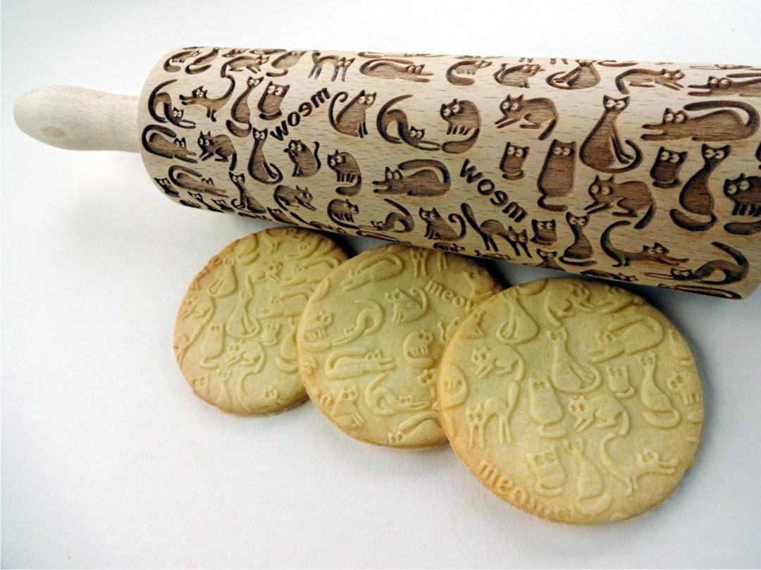 MEOW CATS Embossed Rolling Pin Laser Cut Embossing Dough Roller With ...