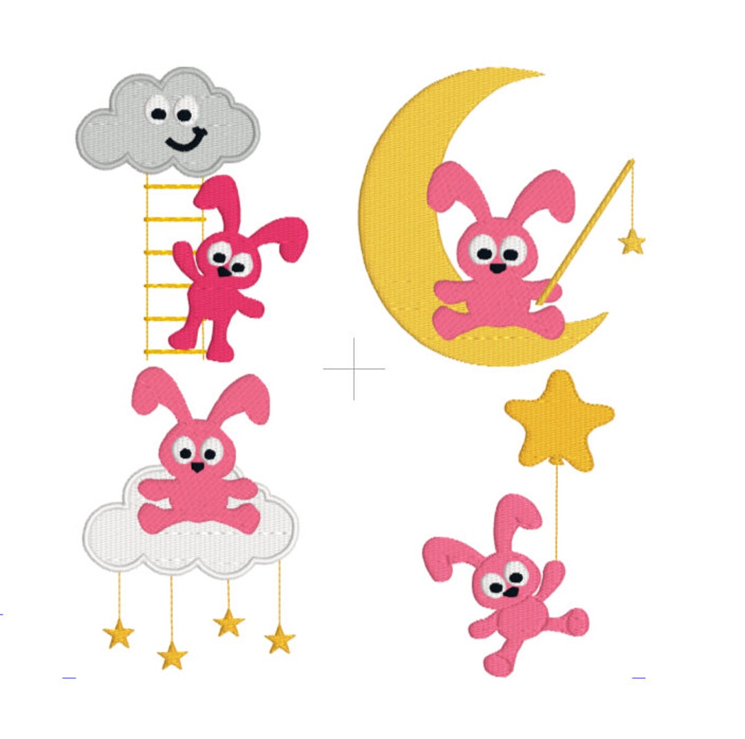 Set of 4 Adorable Filled Bedtime Bunny Machine Embroidery Designs in 3 ...