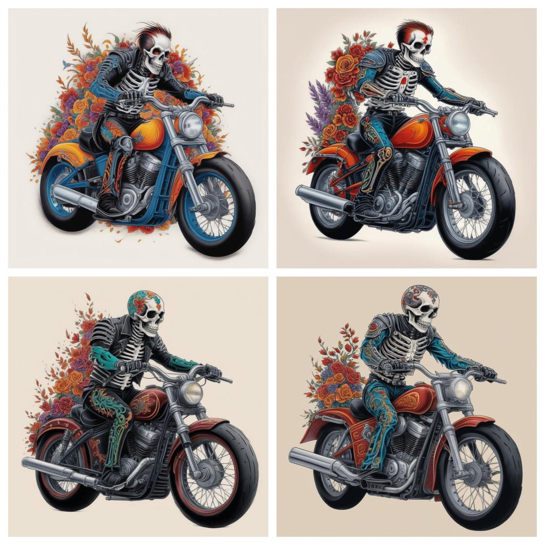 Skeleton on Motorcycle Tattoo Art PNG, JPG, SVG Files, Graphic Files ...