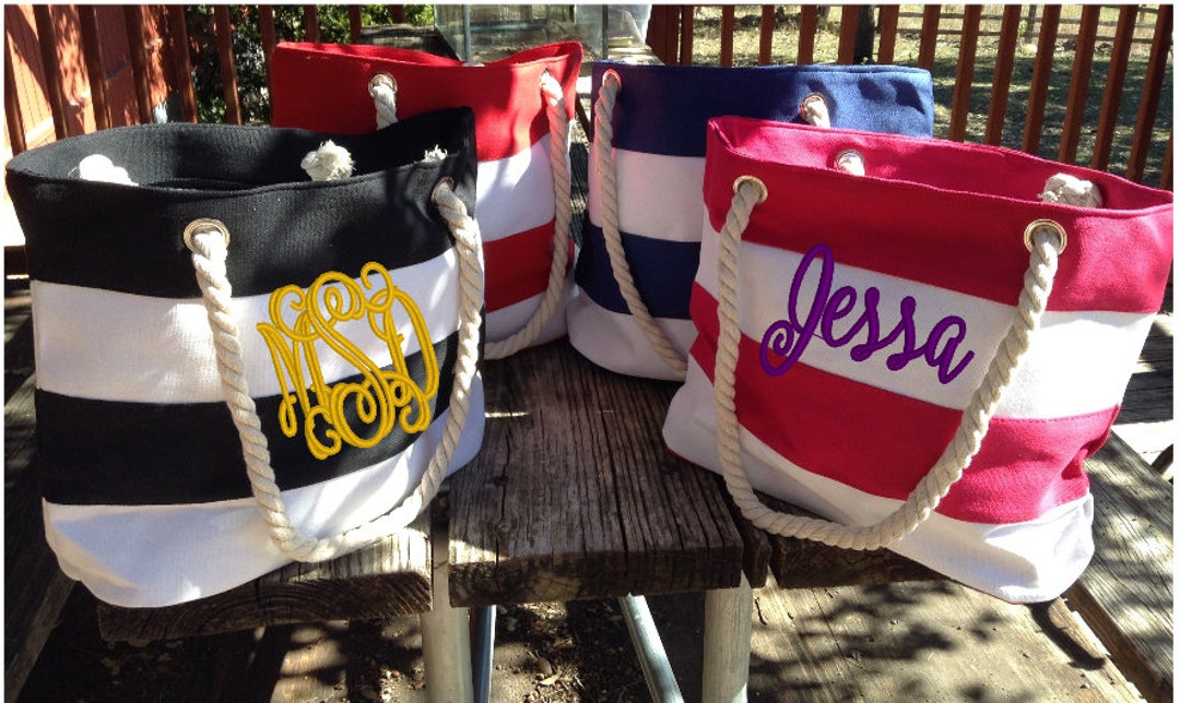 Kids Beach Bag - Rope Handles Tote Bag Personalized With Stripes Unisex ...