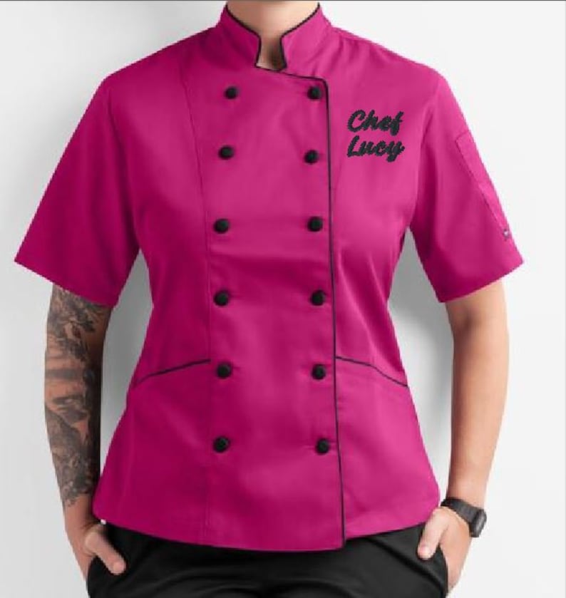 Custom Pink Chef Coat - Personalized With Embroidery, Detailed Piping ...