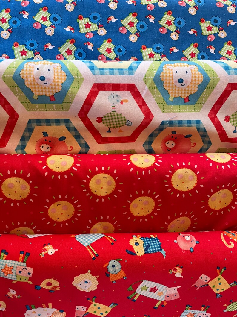 Little Red Barn Fabric by Studio E Sun Horses Trains - Etsy