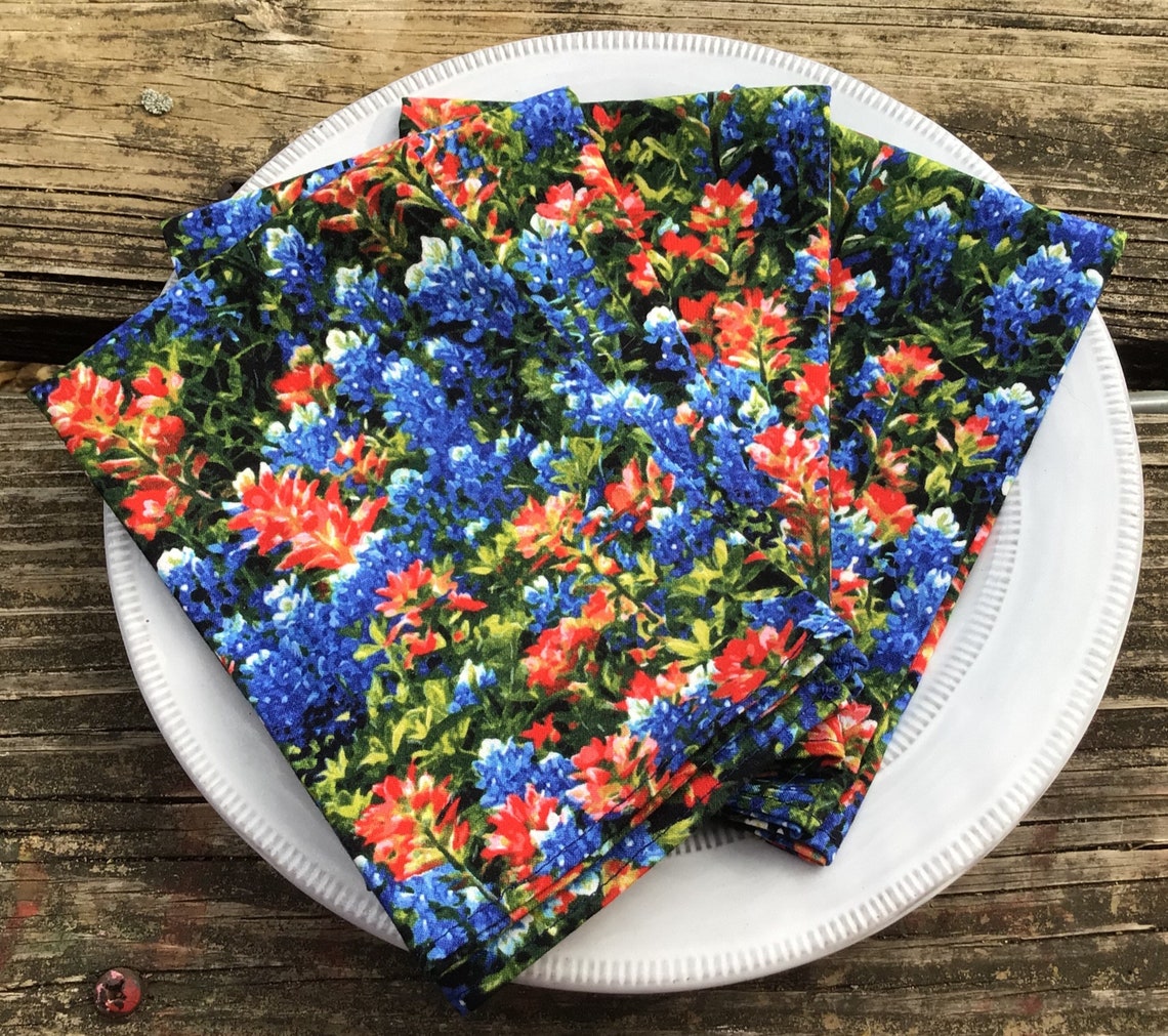 Texas Bluebonnet Napkins SET OF 4 - 16”x20” Reusable Cloth Napkins ...