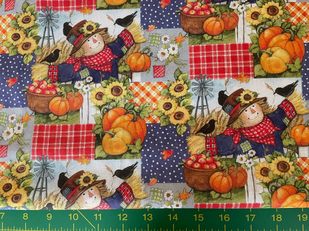 Fall Fabric Scarecrow Patch Fabric 100% Cotton Fun Harvest Fabric - Etsy