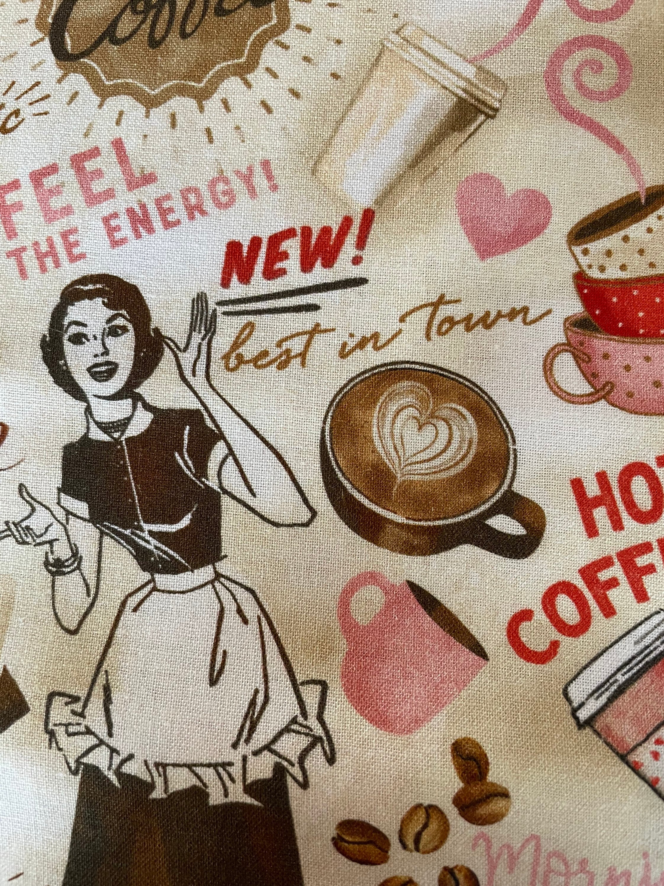 Coffee Fabric Vintage Coffee Fabric 100% Cotton Perk up - Etsy