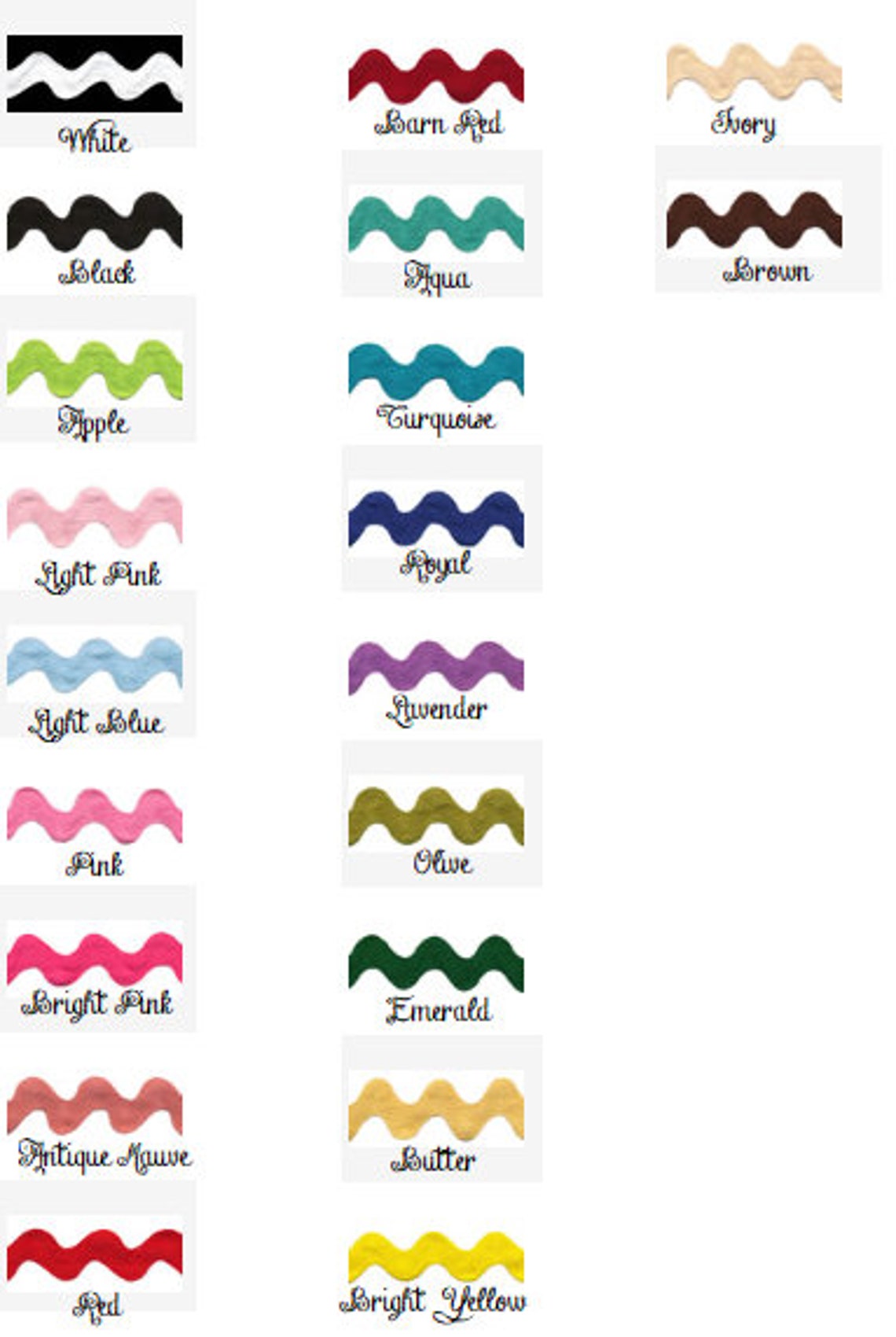 Rick Rack in 19 COLORS - 1 Inch Polyester Sewing Trim by the Yard ...