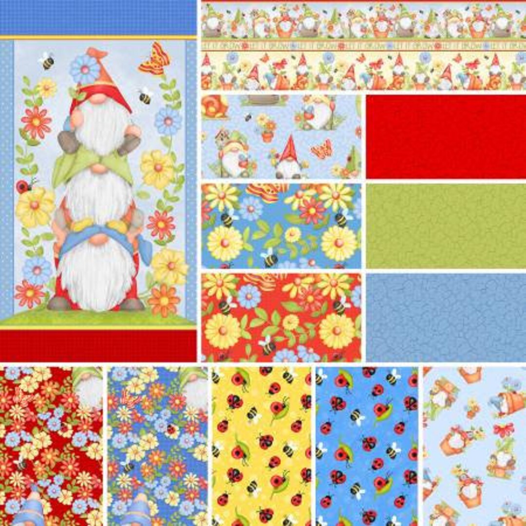 Garden Gnomes Fabric 100% Cotton Gnomes is Where Your Garden Grows From ...