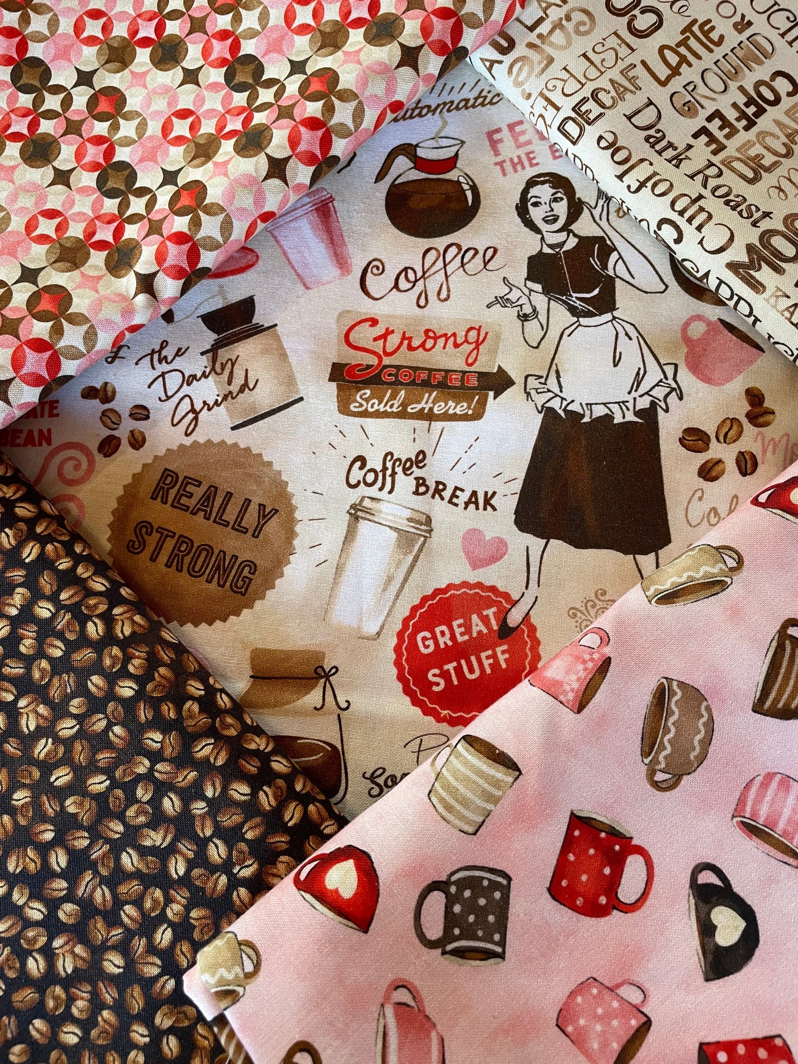 Coffee Fabric Vintage Coffee Fabric 100% Cotton Perk up Collection by ...