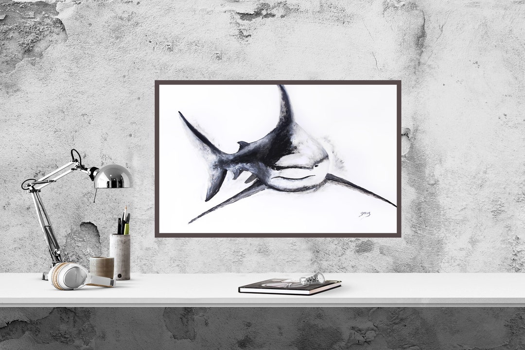 Original. Shark. Hyperrealism. Fish Painting. Oil Painting. Living Room ...