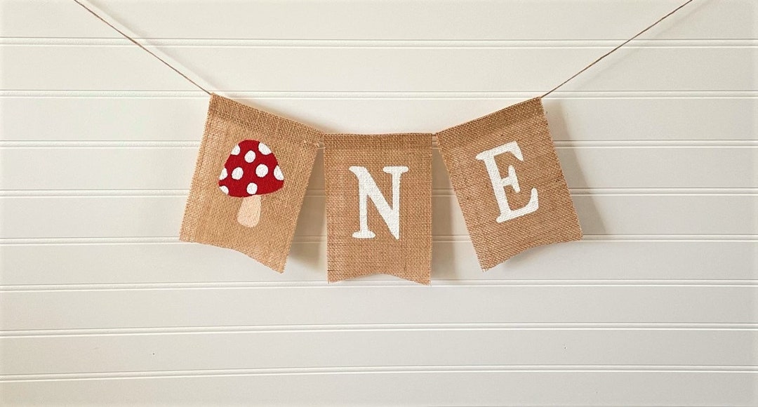 Mushroom One Banner, Toadstool One Banner, One Banner, One Burlap ...
