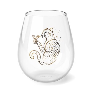 Leopard Wine Glass, Stemless Wine Glass, Cheetah With Martini, Playful ...