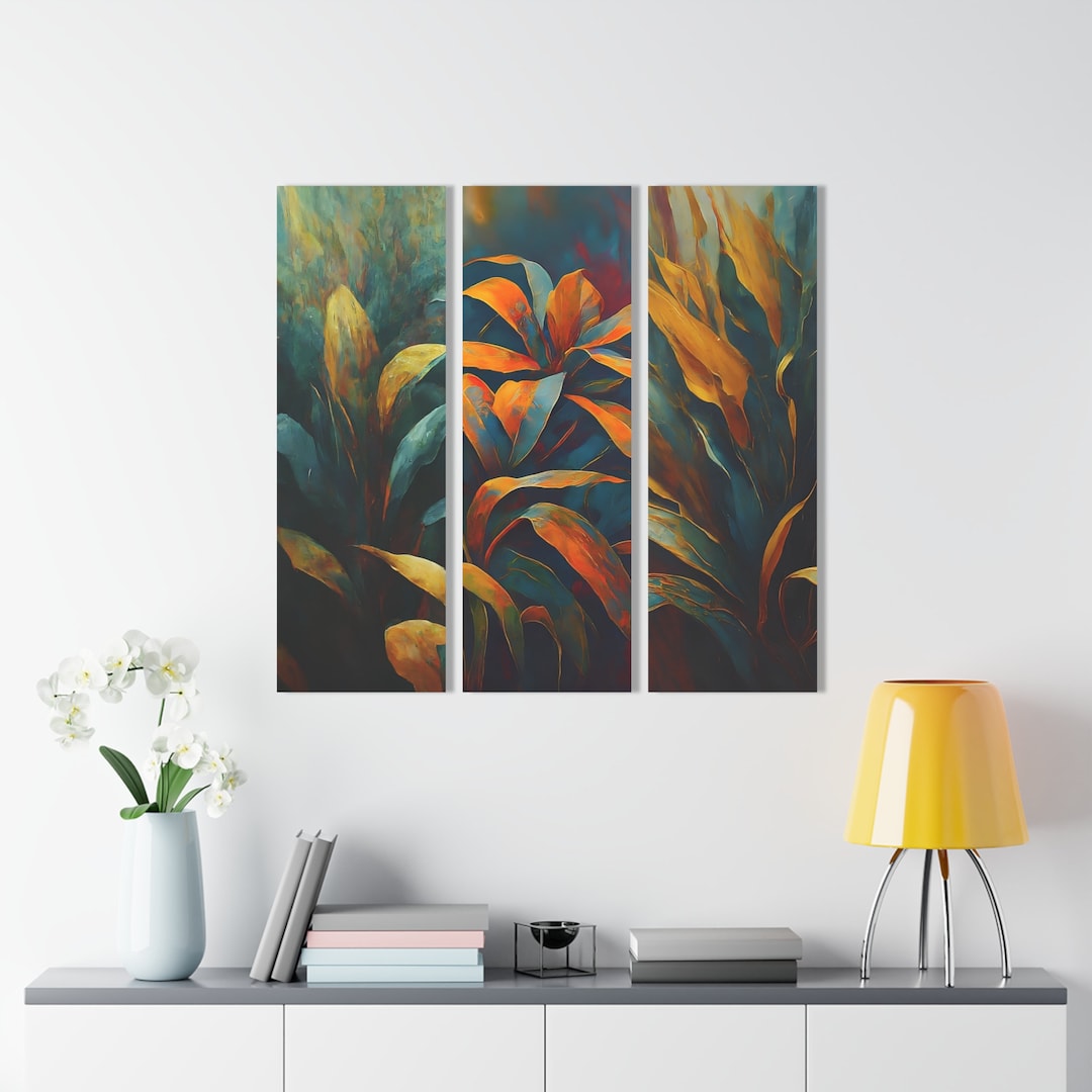 Dark Botanical Triptych, Acrylic Wall Art, Tropical Jungle Aesthetic ...