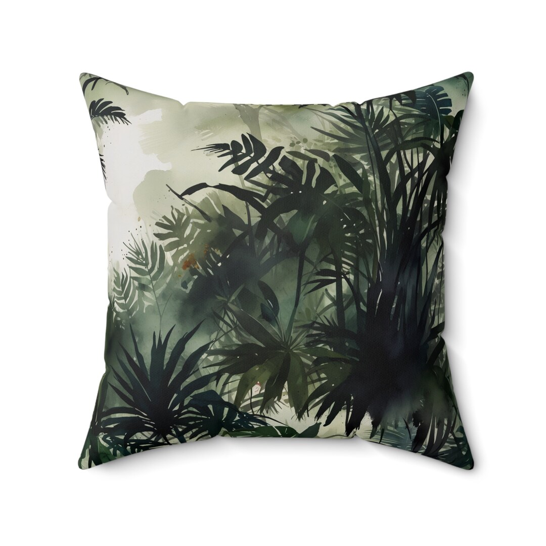 Moody Jungle Minimalist Watercolor Throw Pillow, Tropical Chic Pillow ...