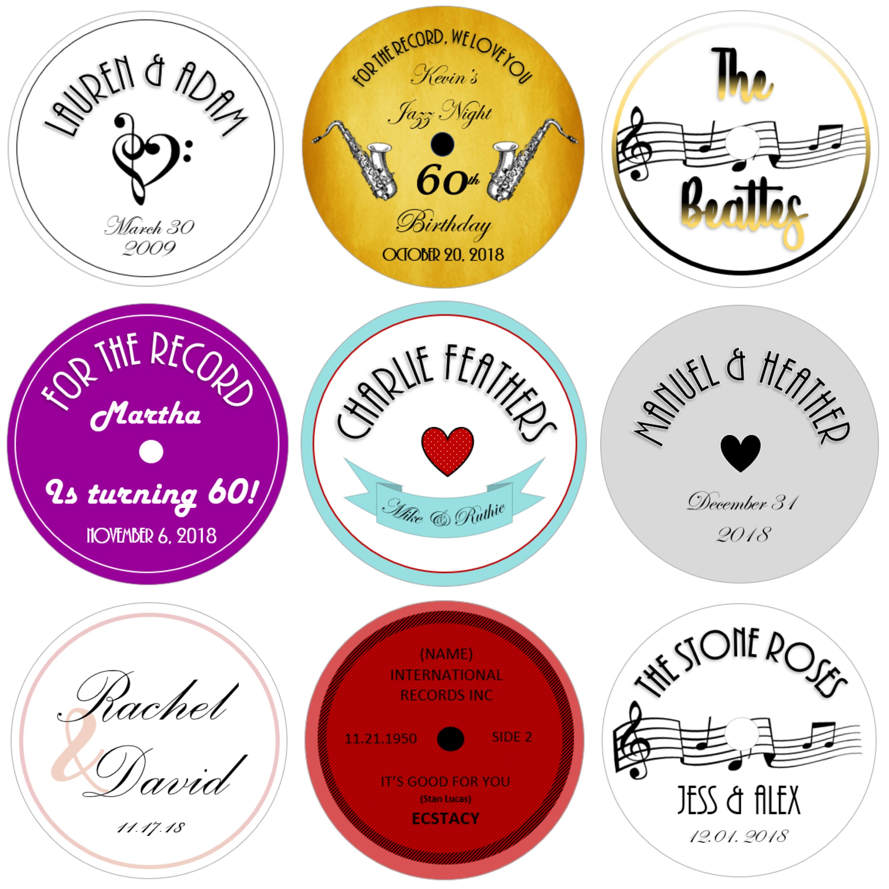 Custom Vinyl Record Label Wedding Invitation Table Theme 50s | Etsy