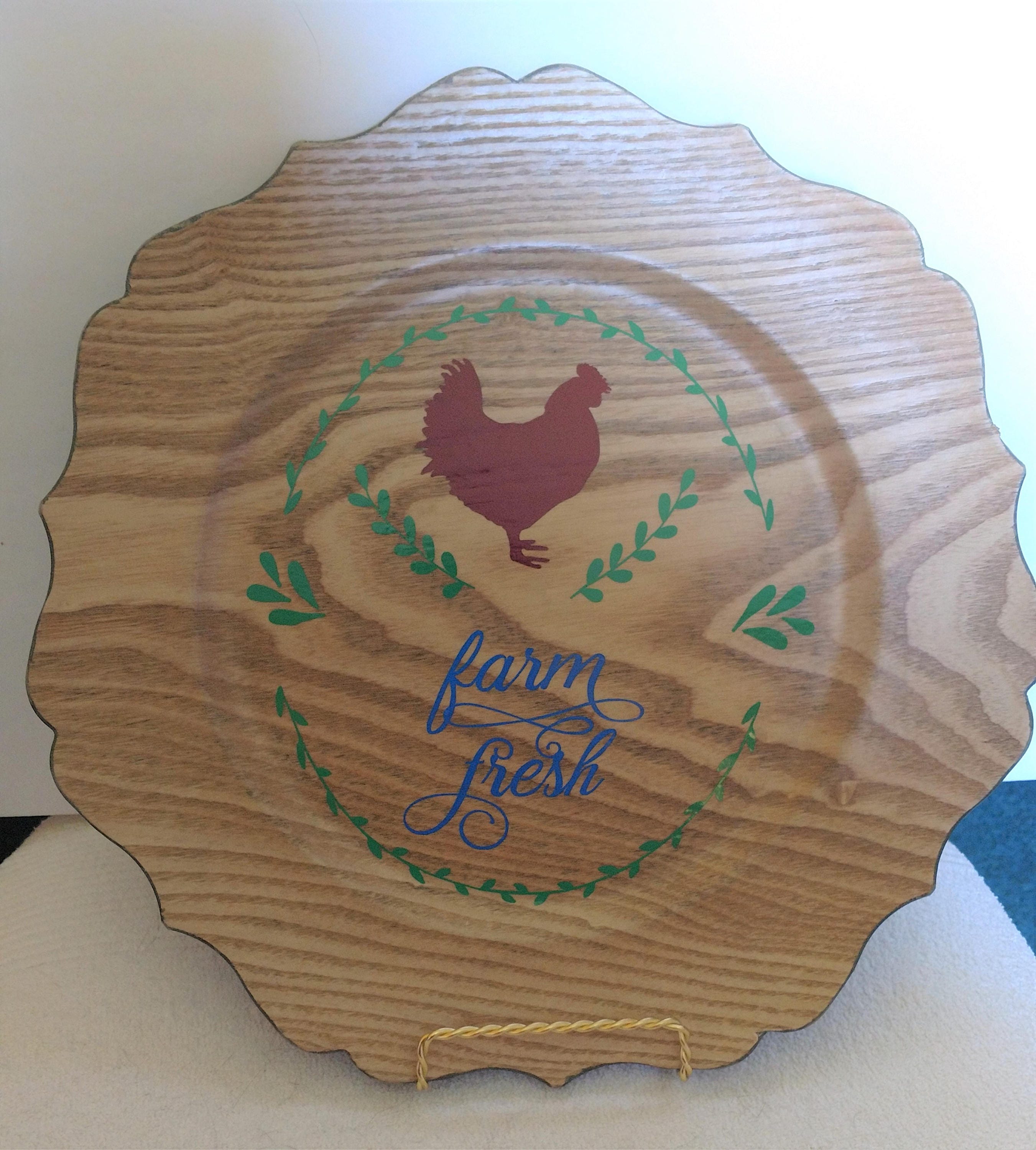 Wood Look Decorative Plate Farm Fresh Rooster - Etsy