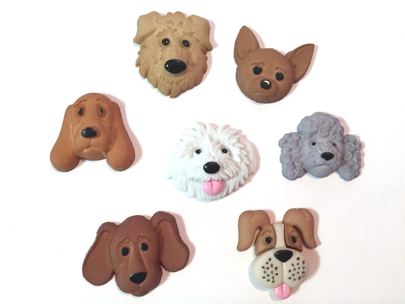 Dog Buttons Collection Fuzzy Faces Set of 7 Shank Back | Etsy