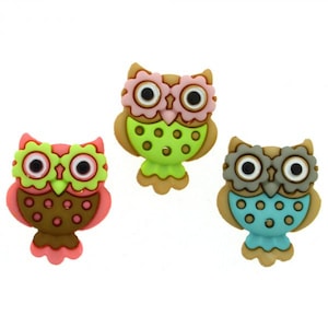 Retro Owls Buttons Collection Set of 3 Shank Back Jesse James Dress It ...