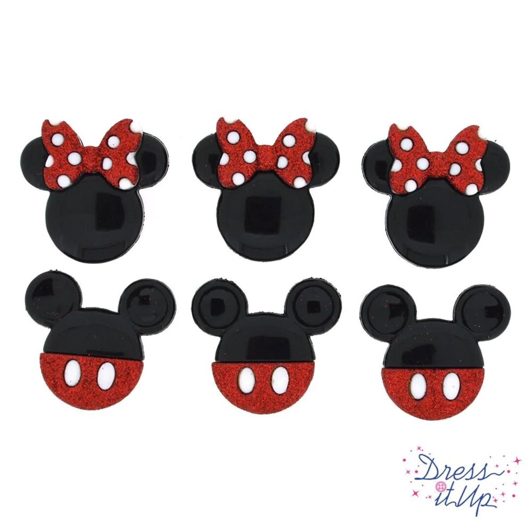 Disney Glitter Mickey Minnie Mouse Buttons Set of 6 Shank Back Jesse ...