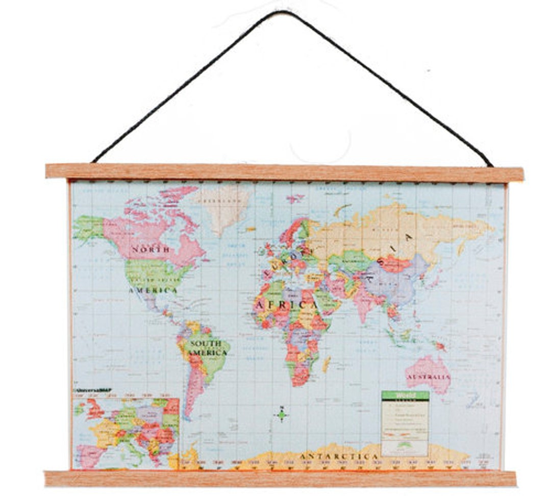 Miniature Modern World Wall Map Dollhouse Home Decor Miniatures - 281 ...