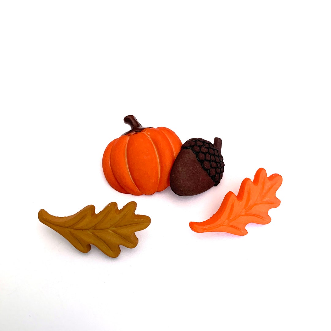 Autumn Buttons Collection Fall Icon Pumpkin Leaf Acorn Set of 4 Shank ...