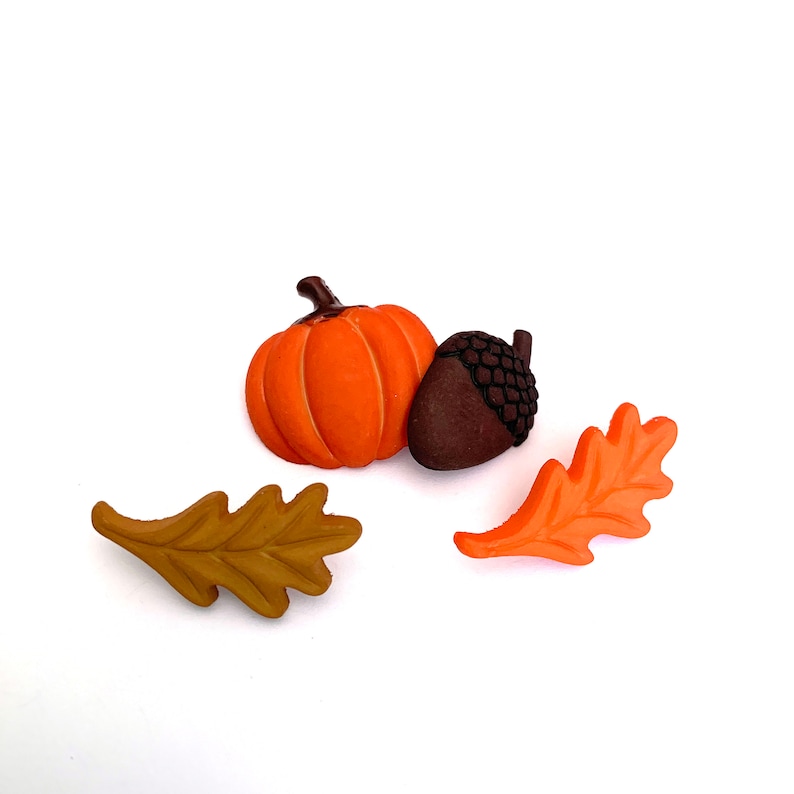 Autumn Buttons Collection Fall Icon Pumpkin Leaf Acorn Set of 4 Shank ...