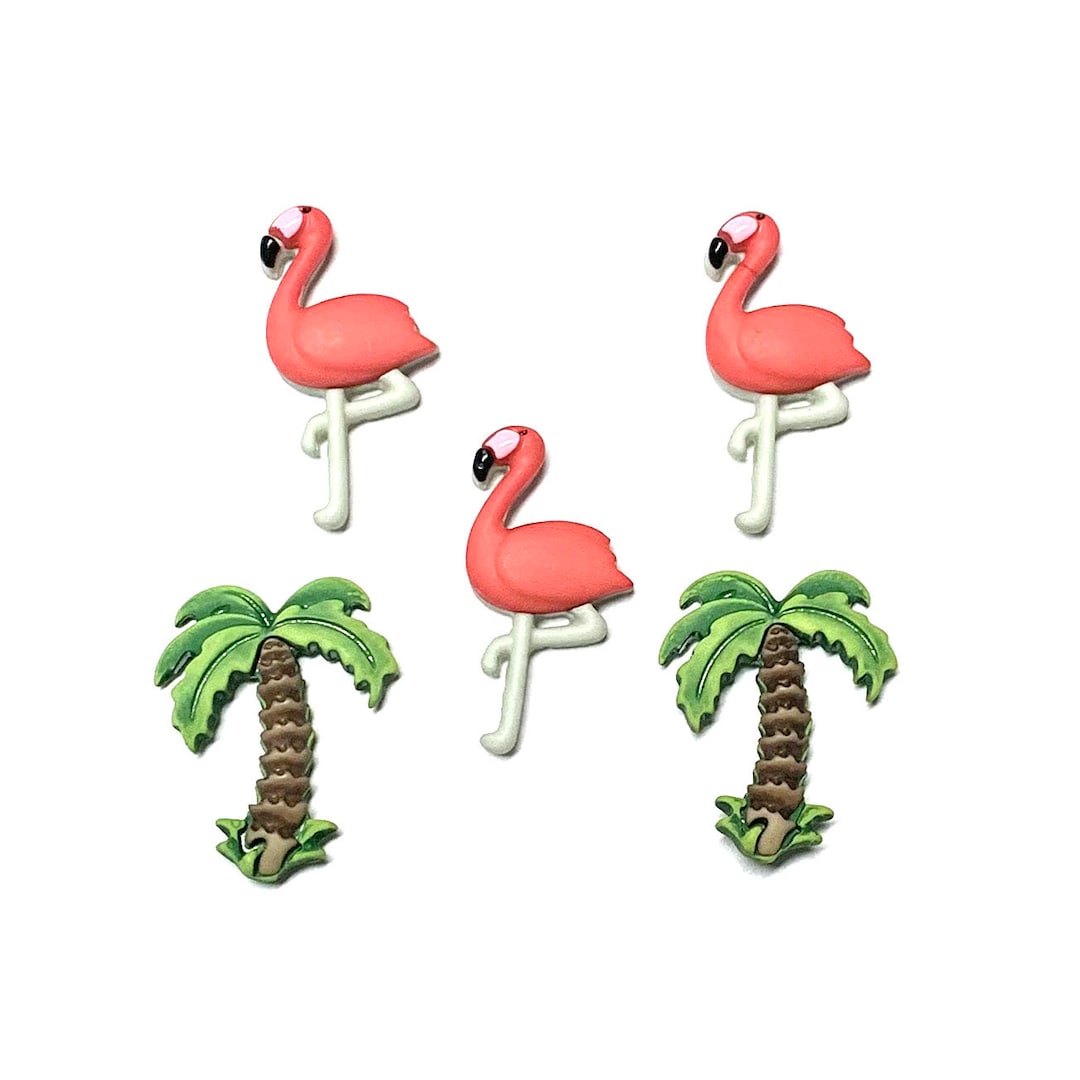 Pink Flamingo Buttons Galore Collection Pretty Flamingo Palm Tree Set ...