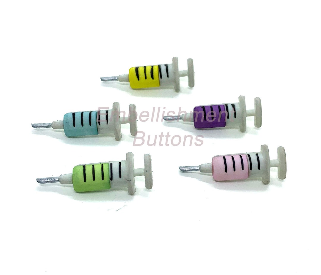Syringe Buttons Collection Medical Set of 5 Shank Flat Back Choice 1321 ...