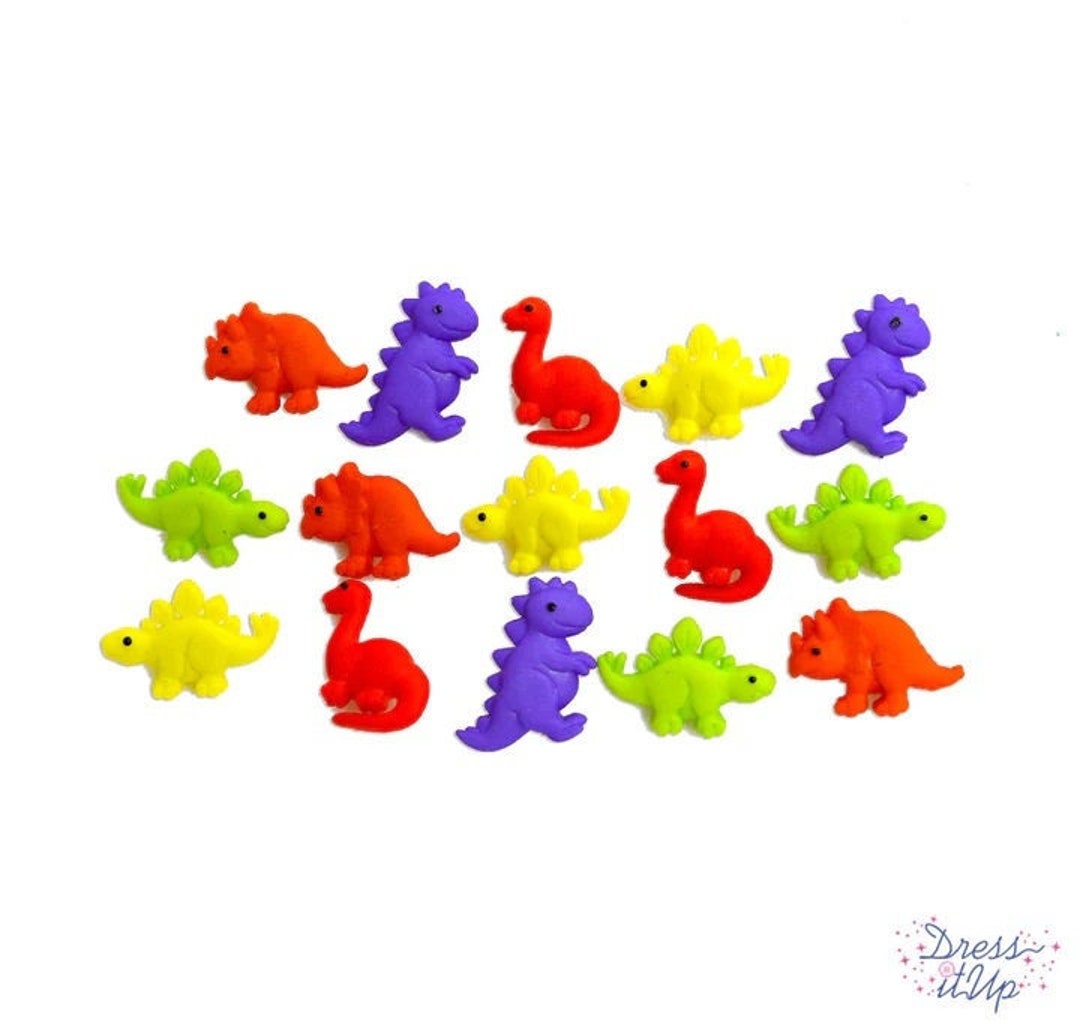 Mini Dinosaurs Buttons Collection Tiny Dinos Set of 14 Shank Flat Back ...