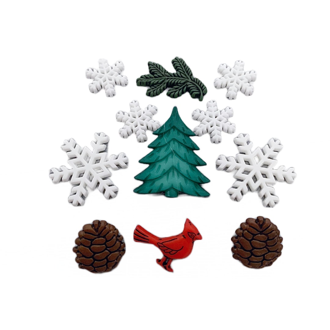 Winter Collection Set of 11 Snowy Woods With Shank Flat Back Choice ...